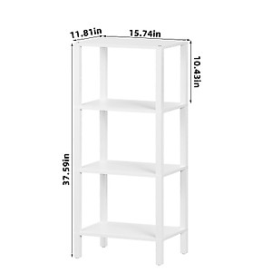 YUFAM 4 Tier Tall Wooden Bookshelf with Storage - Small White Bookcase for Small Spaces, Small Shelf for Living Room, Office, Bedroom, Kitchen - Industrial Modern Book Shelf