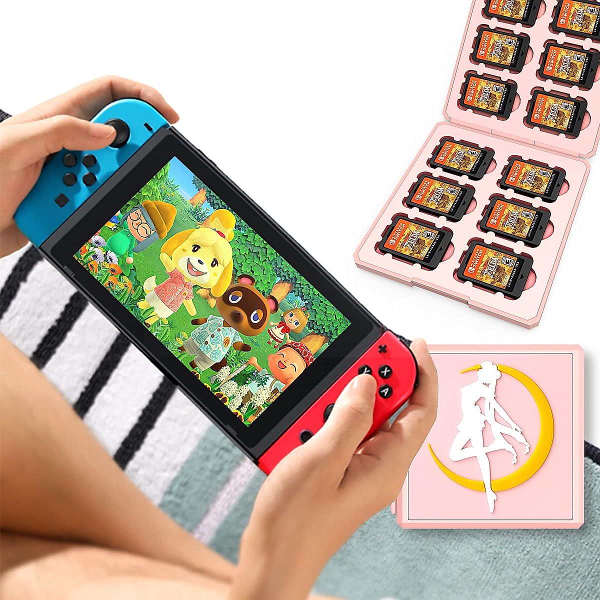UFOPETIE 12 in 1 Game Card Case for Nintendo Switch Sailor Moon Switch Game Case,for Nintendo Switch Game Storage Nintendo Switch Game Card Case,for Switch Accessories(Thumb Grip 2PCS)