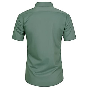FAHIZO Men's Short Sleeve Dress Shirt Regular Fit Soild Casual Business Stretch Button Down Shirts with Pocket, Green-L