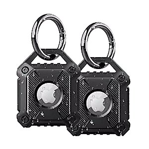 2 Pack Waterproof AirTag Holder,Compatible Apple Air Tag Tracker with Key Ring,Protective Anti-Scratch Anti-Lost Cover Compatible with Air Tag Holder(Black) for Keys/Dog Collar/Luggage