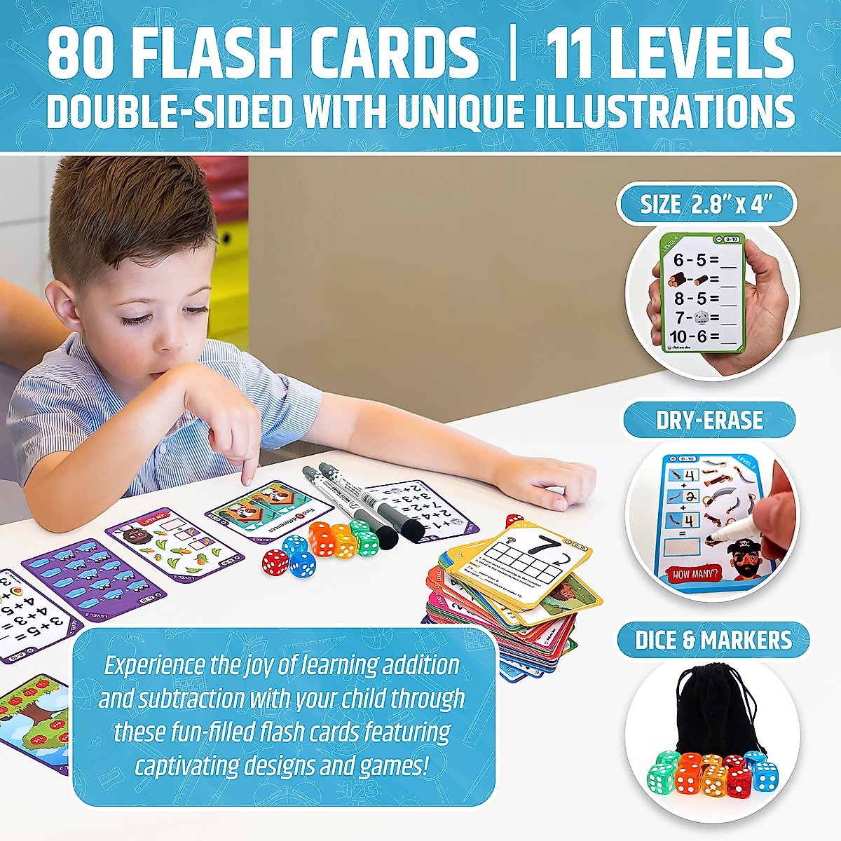 Magnetic Ten Frame Set: 8 Durable Ten-Frames + 100 Colorful Counters + 80 Math Flash Cards + 10 Dice - Addition & Subtraction - Math Manipulatives Kit for Home, Kindergarten & Elementary Teachers