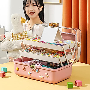 Genérico Organizer Box, Multipurpose Organizer, plastic box to organize, with mirror, 2 layers to organize, all kinds of accessories. (Pink) BBC252501BC