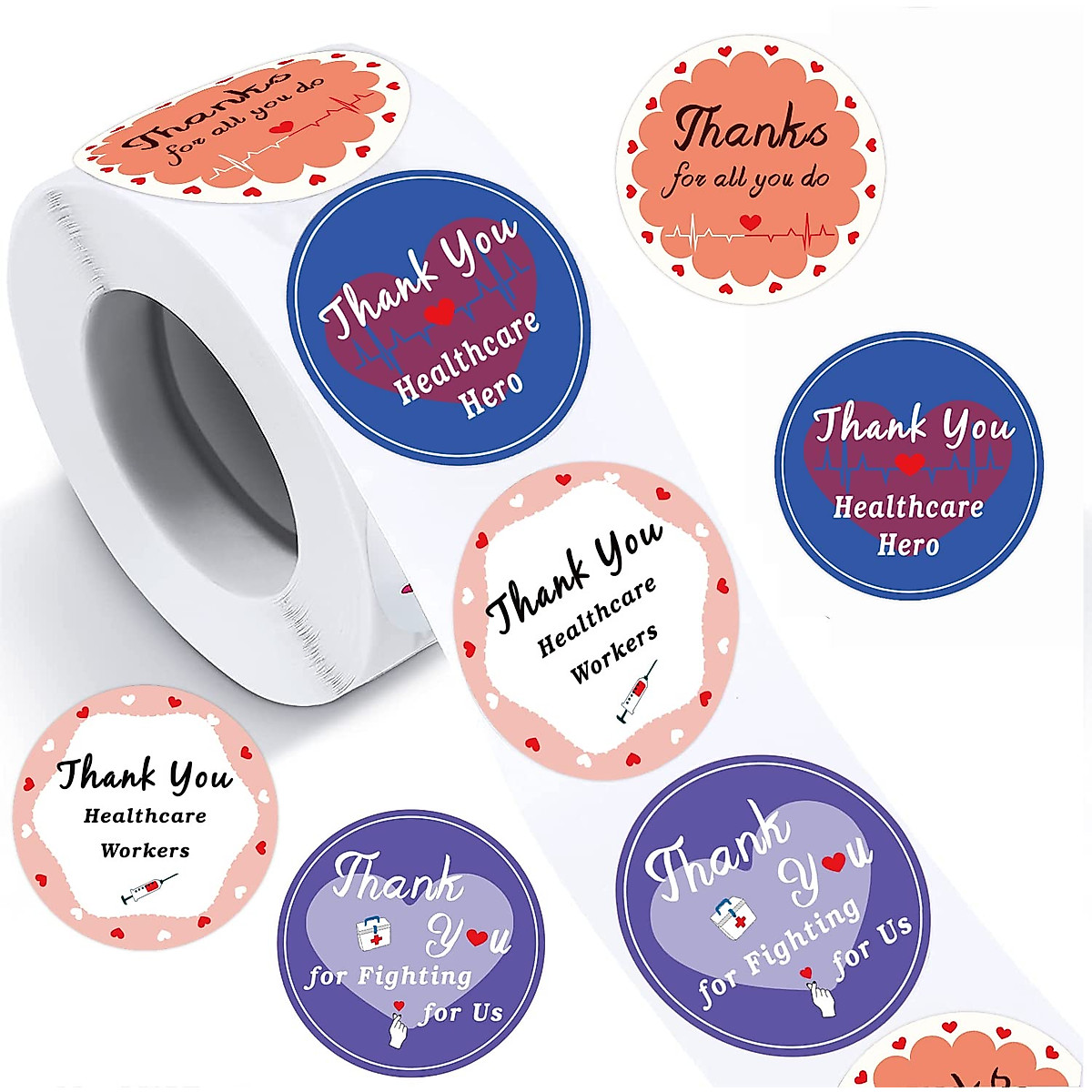 Healthcare Workers Thank You Sticker 1.5 inch Nursing School Graduation Labels for Nurses Week Doctors EMT Essential Workers Gift Card Envelopes,Package Sealing 500 pcs