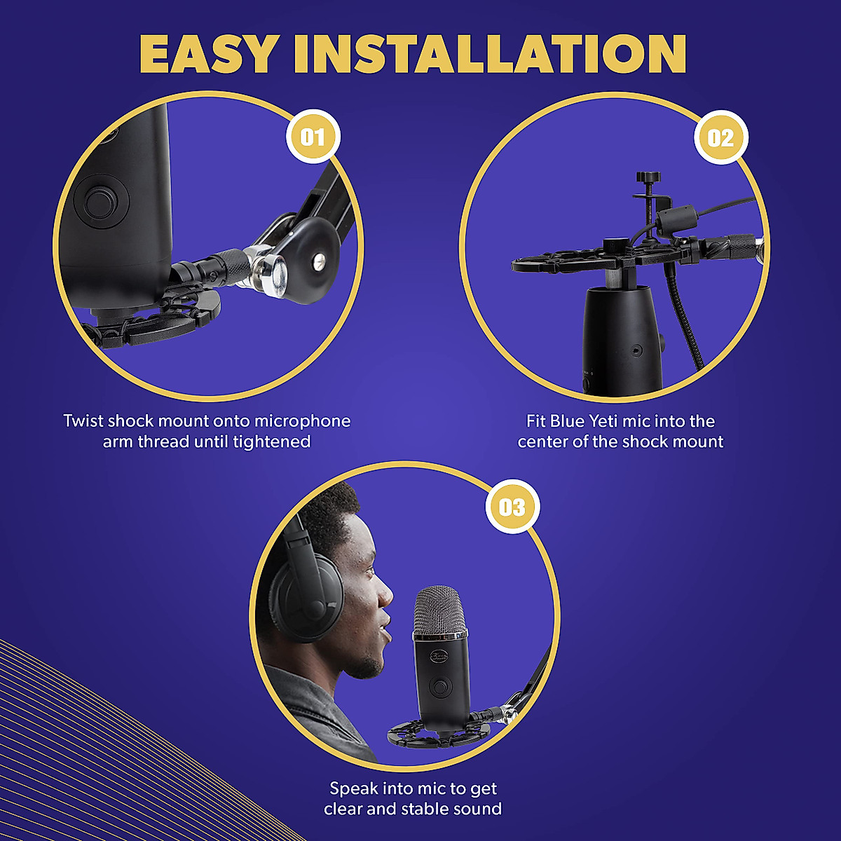 Auphonix Silver PRO Microphone Shock Mount – Shockmount Compatible w/Blue Yeti, Yeti Pro, & Snowball Mic