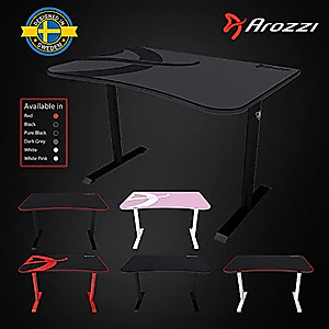 Arozzi Arena Fratello Curved Gaming and Office Desk with Full Surface Water Resistant Desk Mat Custom Monitor Mount Cable Management Cut Outs Under The Desk Cable Management Netting - Dark Grey