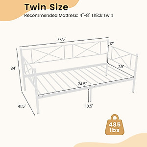 Giantex Daybed Frame, Twin Size Metal Day Bed with Heavy-Duty Metal Slat Support, Space-Saving Sofa Daybed with Headboard, Modern Twin Daybed for Guest Room Living Room Bedroom (White)