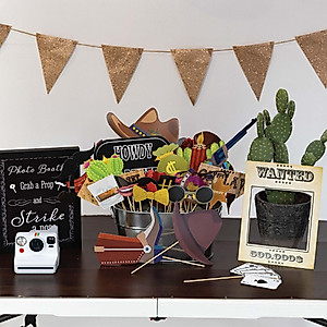 Western Photo Booth Props - 41-pc Photo Prop Kit with 8 x 10-Inch Sign, 60 Adhesive Pads, 45 Sticks - Photo Booth Props Country Theme - Wild West Photo Props