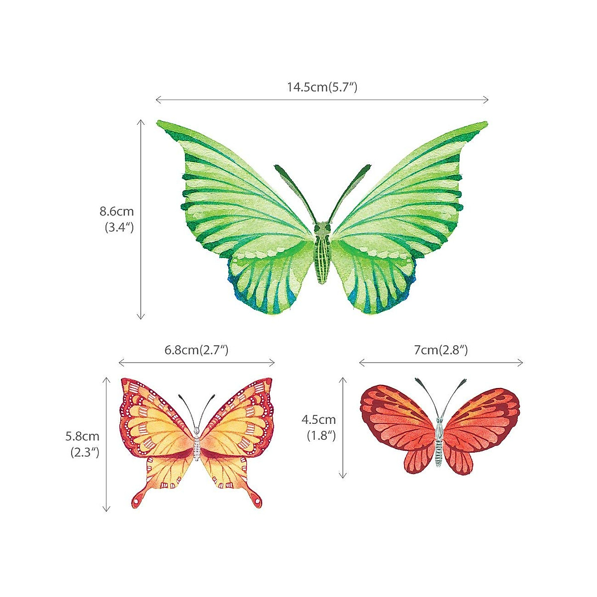 DECOWALL DS-8022 Watercolour Butterflies Kids Wall Stickers Wall Decals Peel and Stick Removable Wall Stickers for Kids Nursery Bedroom Living Room (Small) d?cor