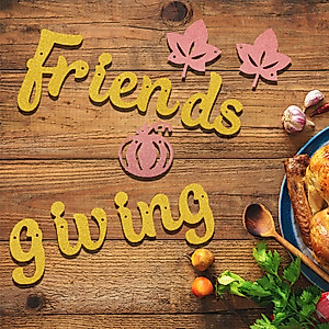 Friendsgiving Banner,Friendsgiving Decorations,Fall Autumn Friend Party,Thanksgiving Banner Friends Party Decorations Supplies (Gold Friendsgiving)