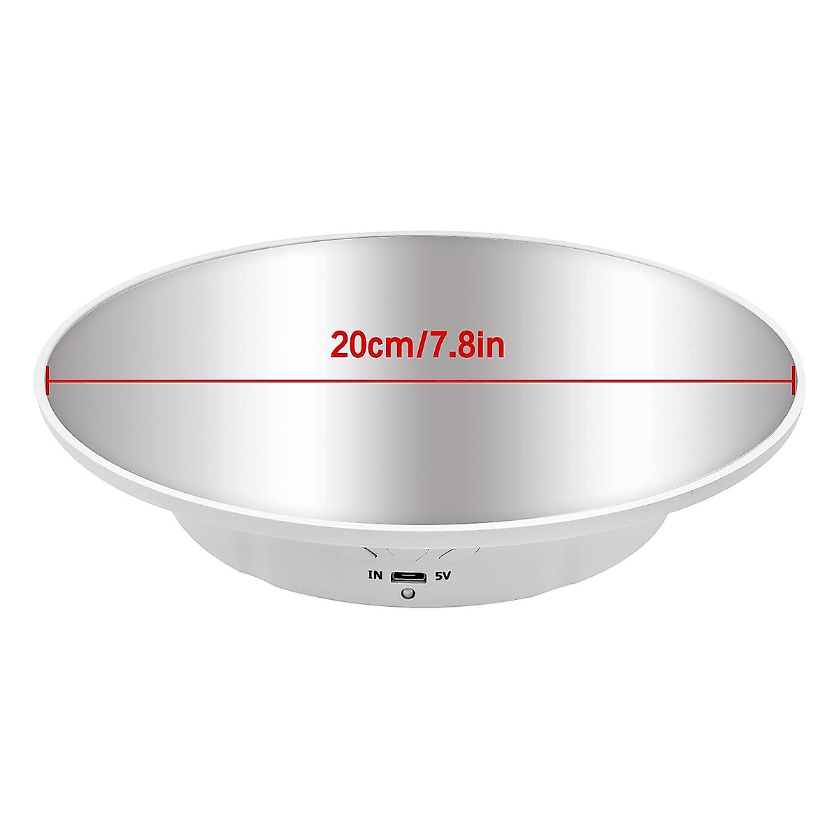 Motorized Rotating Display Stand,7.87inch /17.6LB Load, Mirror Covered 360 Degree Turntable Display Stand for Photography Products and Shows, Max Load 8KG/ 20CM Video Show (White)