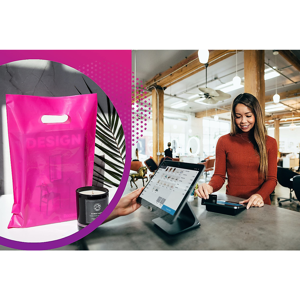 Choice Marts 200 Pink & Purple Merchandise Bags 100 Pink and 100 Purple 9"x12" Bags for Small Business 1.5Mil Thick Glossy Suitable for Retail And Boutiques With Handles