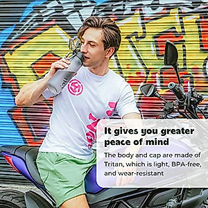 JMEY Upgrade Gen 3.0 Scent-Based™ Water Bottle with Straw Leakproof Flip, 1-Pack Scent Pod (D-Ring™ Plus, 60 Days), BPA-Free, 32oz for Travel Sports Gym Home Outdoor School - Black+Clear Lid