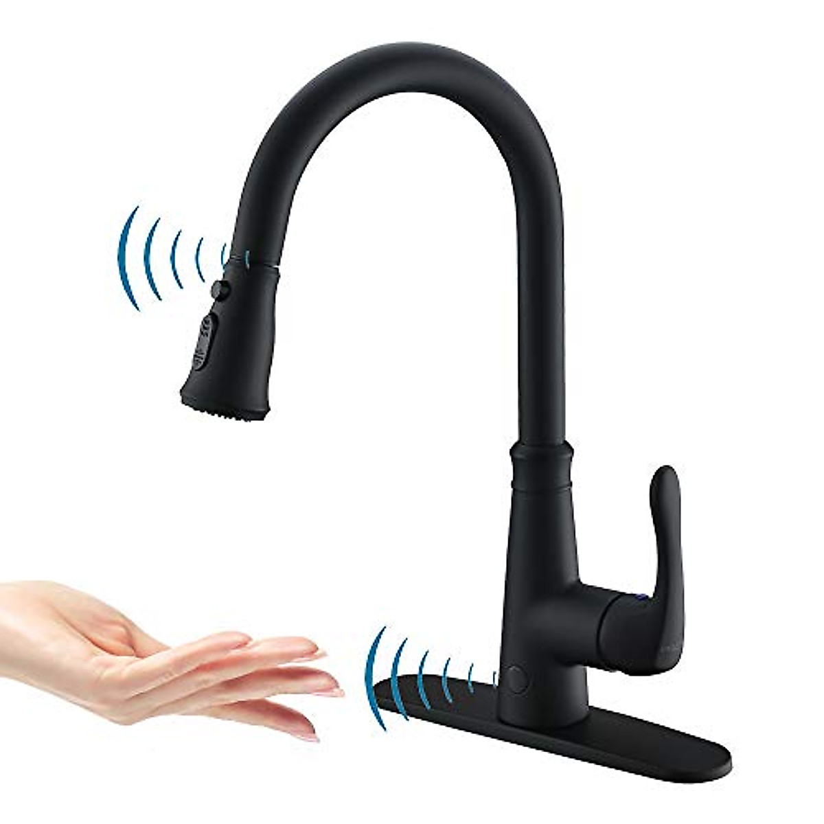 Touchless Kitchen Faucet with PullDown Sprayer,20 Single Kitchen Sink Faucets Black Pull Out Sprayer,High Arc Pulldown Single Handle for Motion Sensor,1handle 3 Hole Deck Mount,Black (Black)