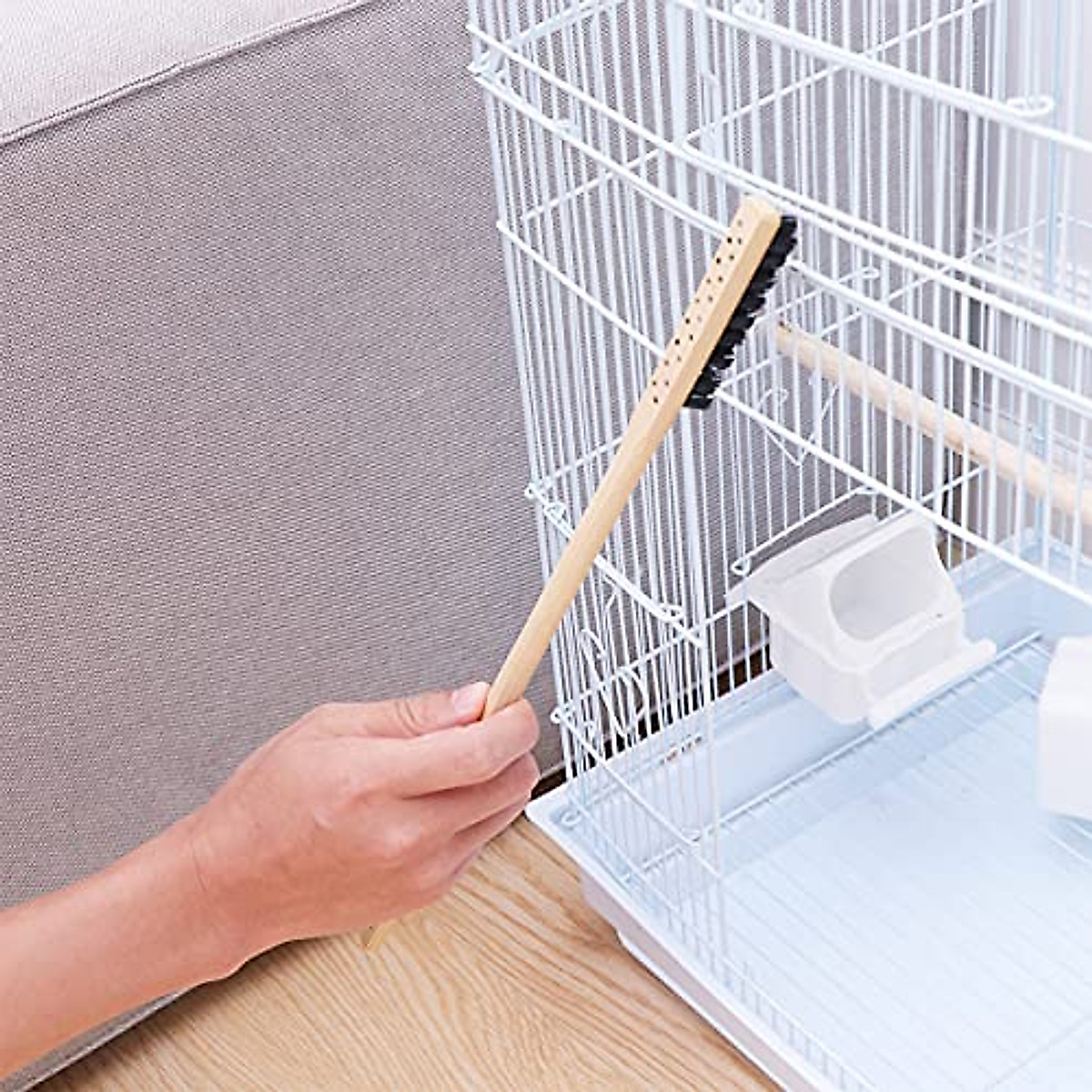 TEHAUX 3pcs Bird Cage Cleaning Brush, Wooden Long Handle Parakeet Cage Cleaner Bird Cleaning Supplies （ Random Color ）