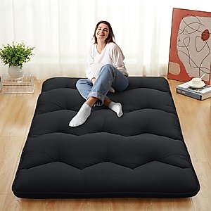 LULUWAY Japanese Futon Mattress, Full Size Foldable Japanese Style Floor Mattress Roll Up, Tatami Mat, Camping Mattress Pad, Black
