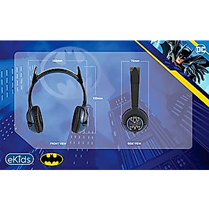 eKids Batman Kids Bluetooth Headphones, Wireless Headphones with Microphone Includes Aux Cord, Volume Reduced Kids Foldable Headphones for School, Home, or Travel