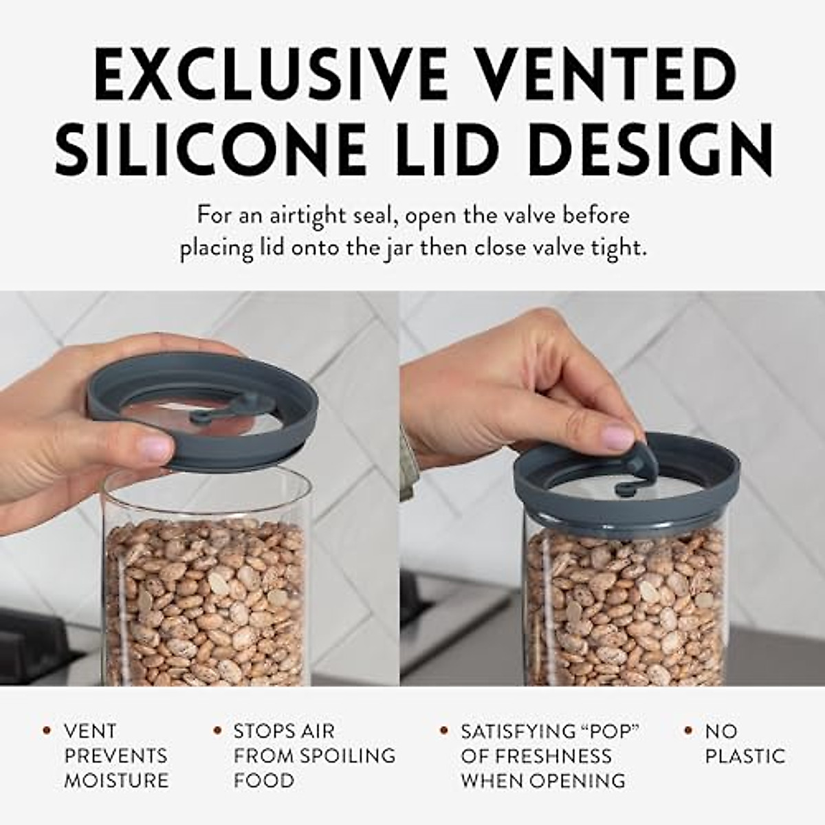 THE HAZEL PANTRY Glass Airtight Food Storage Containers with Silicone and Glass Lids – BPA-Free Jars and Canisters for Pasta Rice Flour, Dry or Wet Foods, Pantry Meal Prep – Set of 5 with Portion Tool