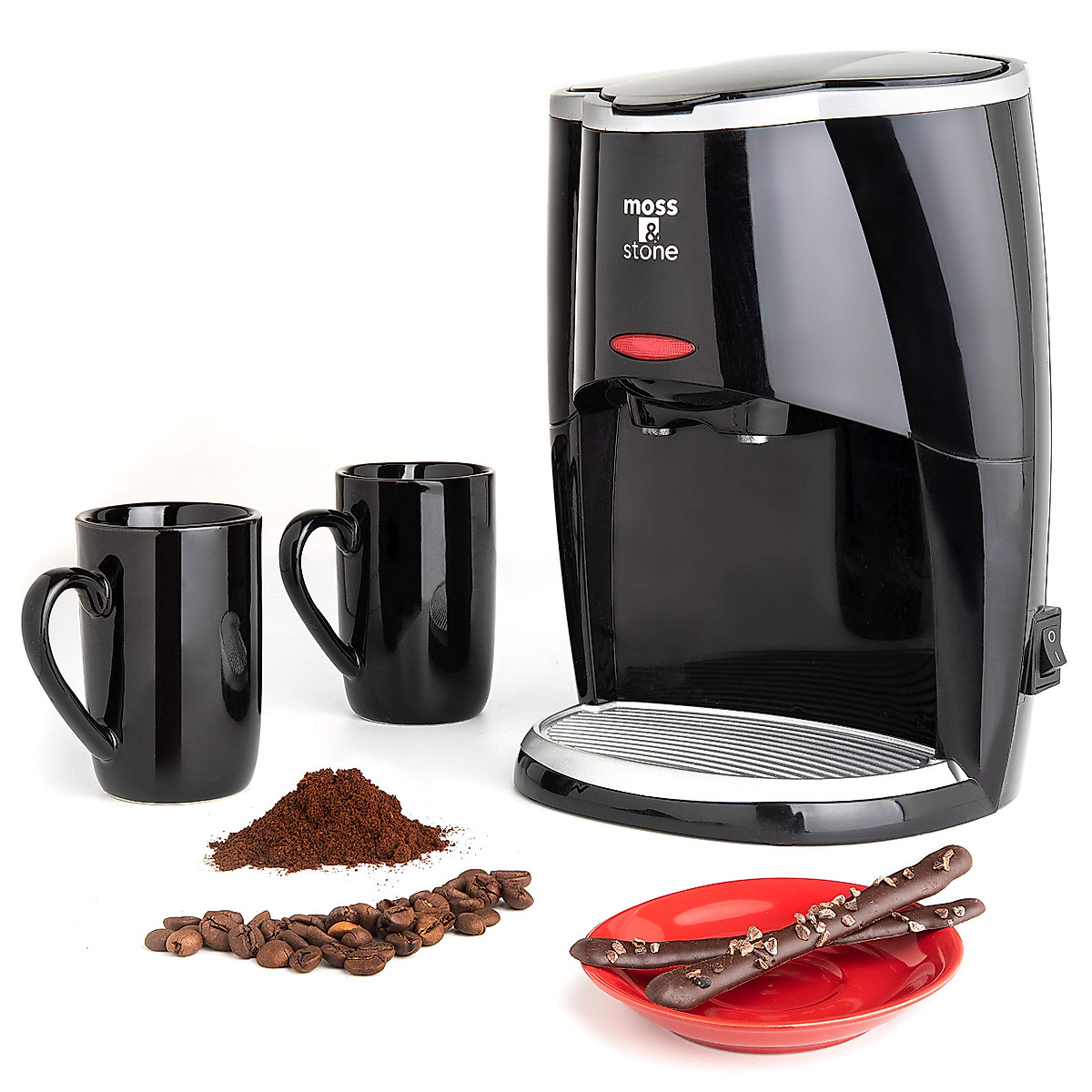 Moss & Stone Mini Drip Coffee Maker with Mug (5 oz Mugs), Small Coffee Pot With 2 Coffee Cups, Mini Coffee Maker (2 Drip & 2 Mug)