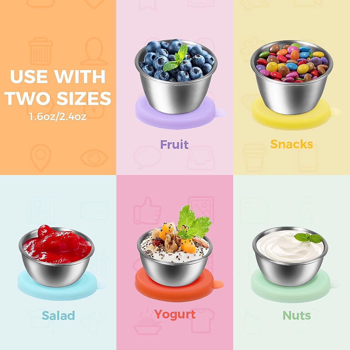 5×1.6oz Salad Dressing Container To Go for Lunch Box, Small Condiment Containers with Lids, Mini Stainless Sauce Cups Snack Food Storage Meal Prep Containers Reusable Bento Box Accessories Kids Adult