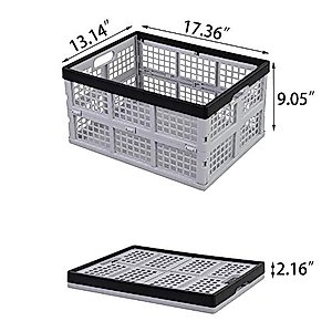 Xowine 30 L Plastic Collapsible Storage Crate, 3-Pack Stacking Folding Storage Crates, Gray, F