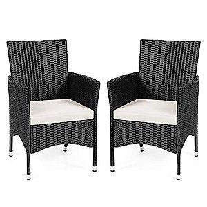 Casart Set of 2 Rattan Cushioned Chairs, Outdoor Wicker Dining Armchairs, Perfect for Porch, Patio and Balcony