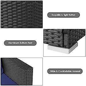 HAPPYGRILL 3-Piece Patio Furniture Set Rattan Wicker Patio Conversation Set with Coffee Table and Cushions Outdoor Sofa Set for Garden Balcony Porch Poolside