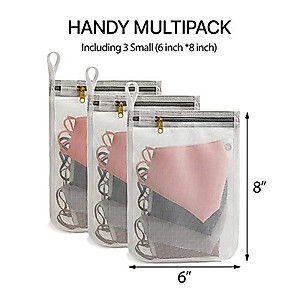 TENRAI 3 Packs Delicate Laundry Bags for Reusable Face Masks and Reusable Makeup Remover Pads,Fine Mesh Wash Bags,Use YKK Zipper, with Hanger Loop, Portable Mask Storage Bag (3 Small)