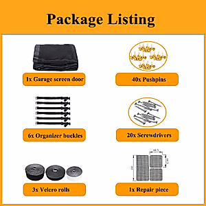 Magnetic Garage Door Screen 18x9FT Hands Free Screen Curtains, Pets Friendly, Retractable Fiberglass Doors Cover Closure for Garage Patio sunroom Balcony Porch Gazebo Backyard Greenhouse RV (Black)