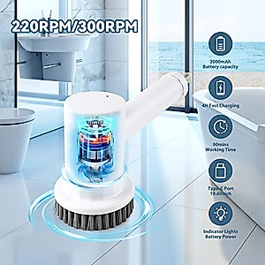 CONERX Electric Spin Scrubber Cordless Power Cleaning Brush with 4 Replaceable Brush Heads 2 Adjustable Speeds for Bathroom Kitchen Dishes Tub Sink Tile Window Floor Grout, White
