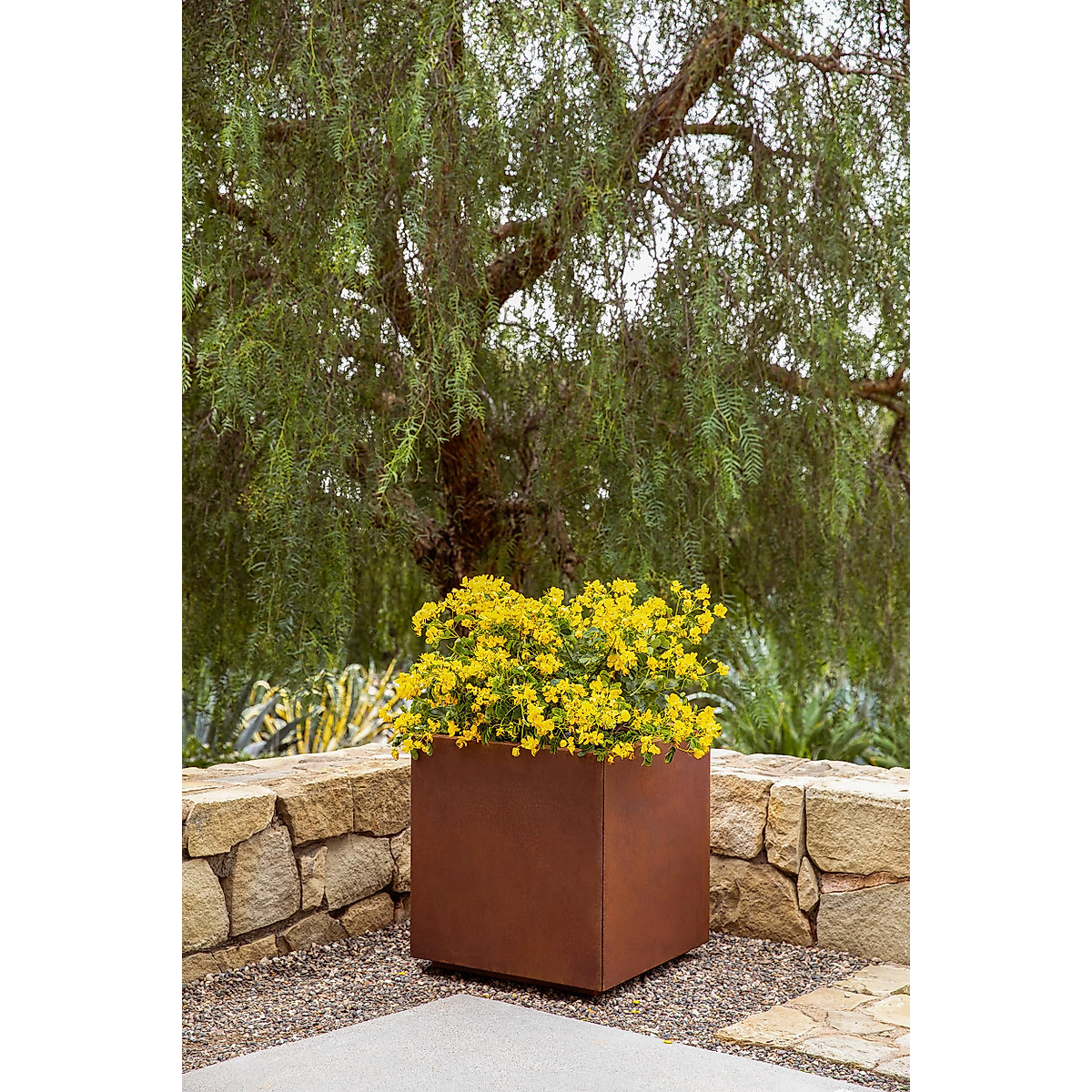 Veradek Corten Steel Series Cube Planter - Square Metal Planter for Outdoor Patio/Garden | Naturally Rusting Steel for All-Weather Use | Modern Rustic Décor for Trees, Flowers, Tall Trees