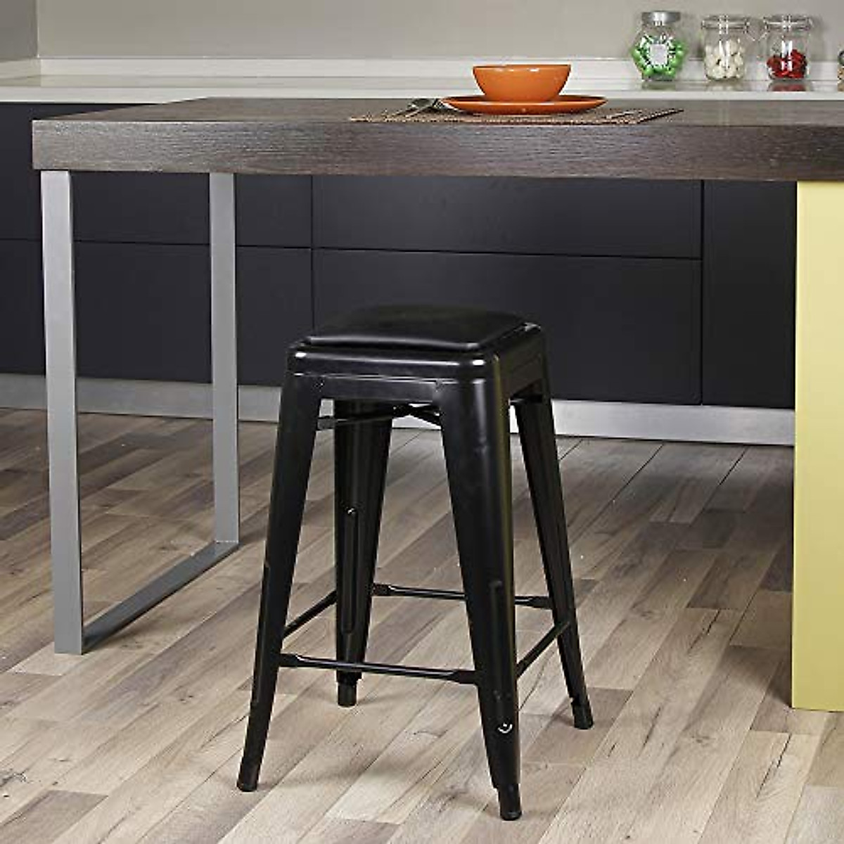 GIA 24-Inch Backless Counter Stool, Qty of 1, Matte Black with Black Vegan Leather Seat