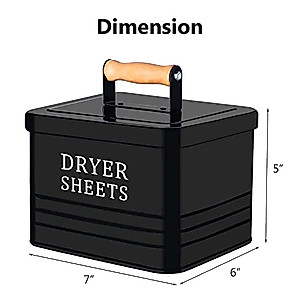 DAYA FASHION Dryer Sheet Holder Black, Metal Farmhouse Dryer Sheet Dispenser for Laundry Room, Dryer Sheet Container with Lid, Fabric Sheet Holder Storage Bin, Glossy Black