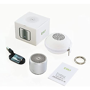 Travel Case Packed, Wireless Mini Bluetooth Speaker with Custom Bass Radiator. EWA A106, Small But Loud, The Next Generation of Portable Speakers for Home, Outdoors, Shower (Silver)1.89* 1.57 inches
