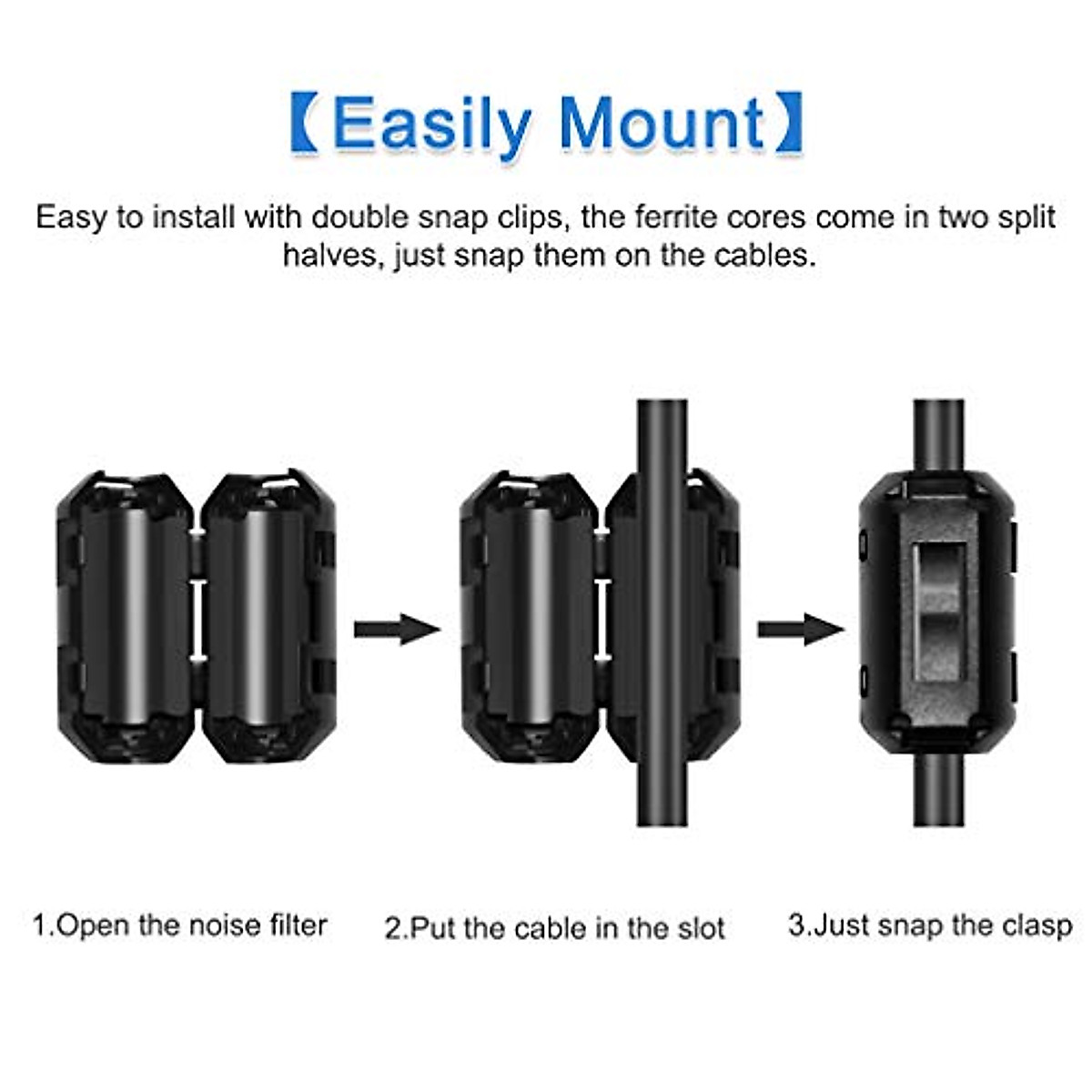 Viaky 12 Pack RFI EMI Noise Suppressor Cable Clip, Clip-on Ferrite Ring Core Noise Filter for 5mm Dia Cable(Black)