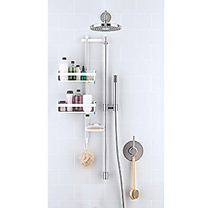 Umbra Flipside Flex Pole Shower Caddy, Adjustable Shower Caddy with Flex Gel-Lock Technology, Works on Rail and Hand-Held Showers, White/Nickel Finish