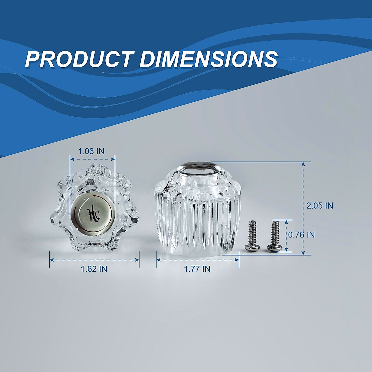 Grandiance Faucet Handles, Bathtub Faucet Knobs, Complete Faucet Rebuild Trim Kit Compatible with Delta/Delex faucets, Hot and Cold Faucet Replacement Handles in Clear Acrylic, 1 Kit