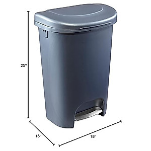 Rubbermaid Classic 13 Gallon Trash Can with Lid and Stainless-Steel Pedal, Gunmetal Blue Waste Bin for Kitchen, NEW Premium Step-On