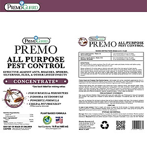 Pest Control by Premo Guard – 16 oz Concentrate Makes Up to 2.5 Gal – Bug, Roach, Fleas, Fruit Fly, Ant, Spider Killer – Effective Plant Based – Child and Pet Safe