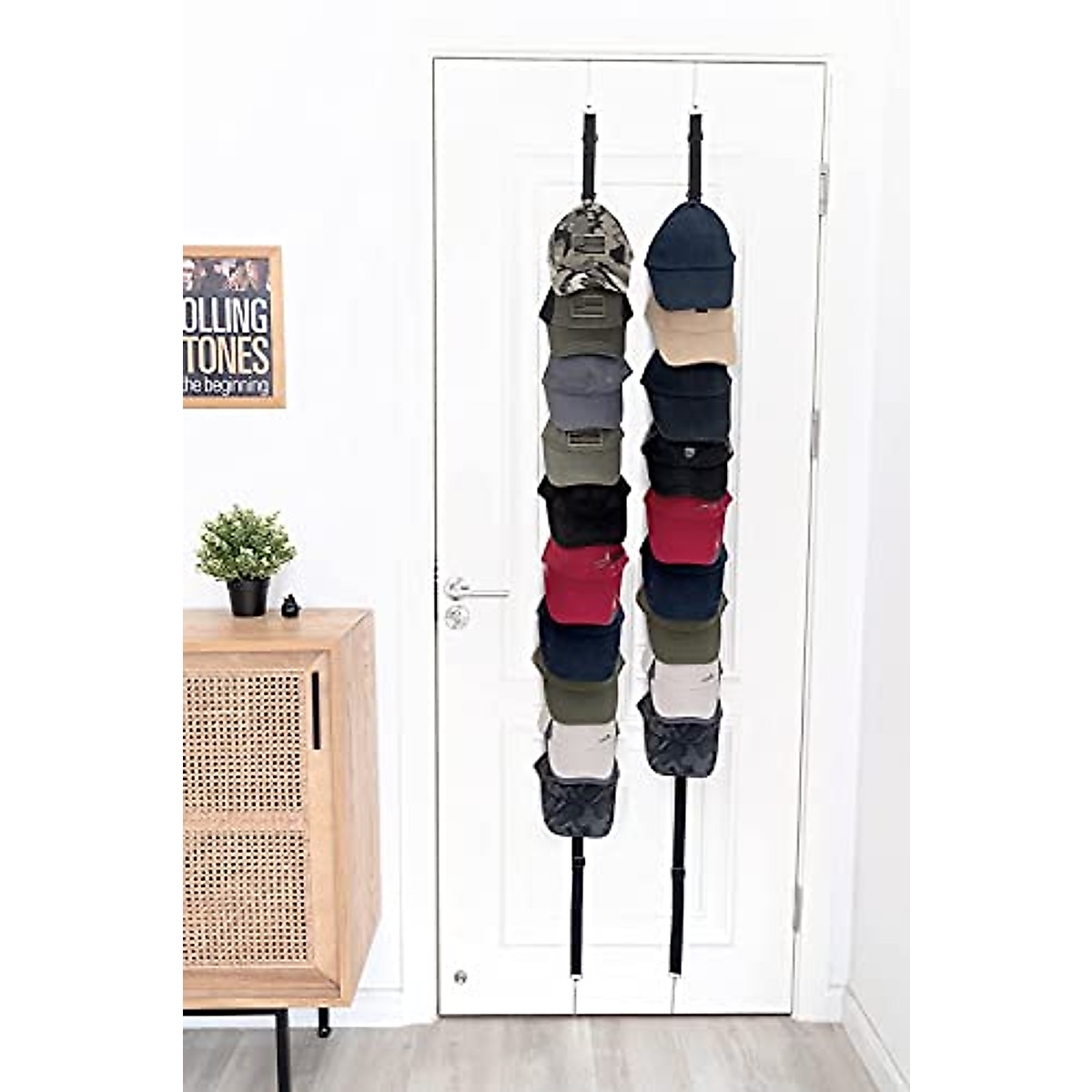 Mkono Hat Rack Baseball Cap Organizer for Wall and Door 2 Straps and Baseball Cap Organizer Hanger with 20 Hooks
