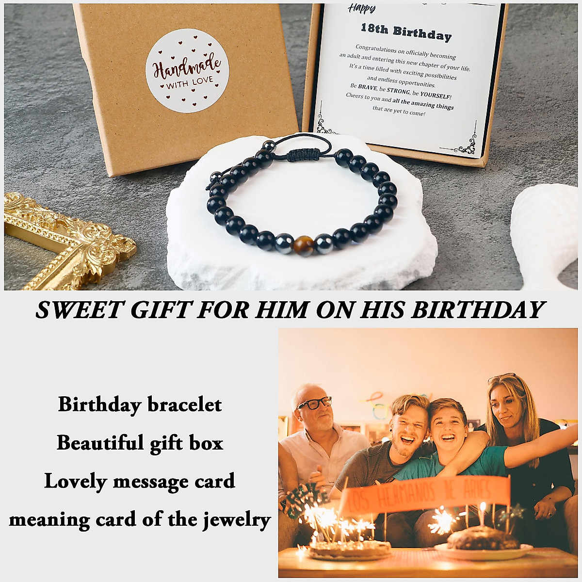 Sereney Happy 18th Birthday Gifts for Boys, Triple Protection Bracelet As Cool Gifts for 18 Year Old Boy, 18th Bday Decoration Jewelry As Gifts for Him Boys Men Male Son Grandson Friend Birthday