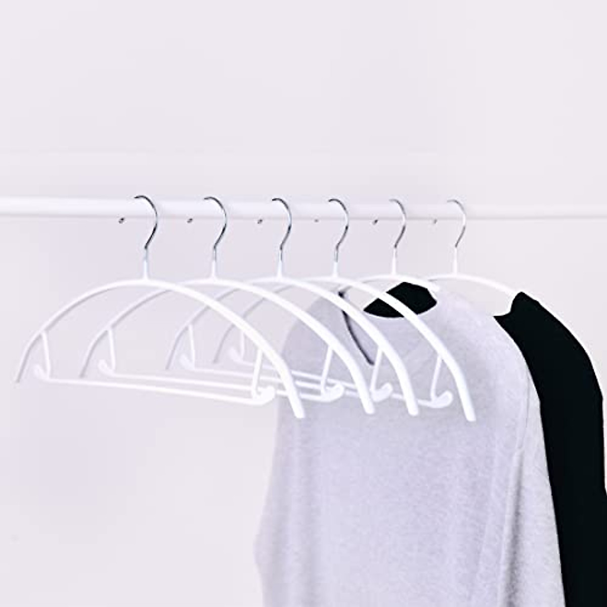 SYNHOZZ 16.5 Inch White Sweater Hangers no Shoulder Bump No Mark Non-Slip Rubber Coated Contour Metal Hanger,PVC-Coating Metal Hangers for Pants,Sweater,Belts,T-Shirt Hangers(White, 10PACK)