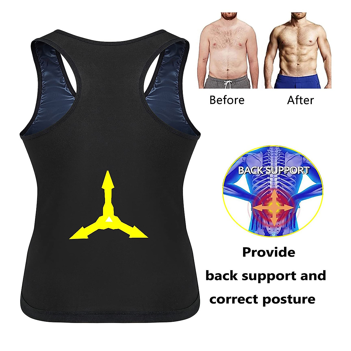 OKHOTY Men's Sauna Vest Workout Sauna Sweat Vest Tank Top for Men Sweat Enhancing Vest Waist Trainer for Men