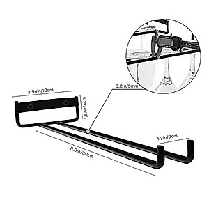 Oppro 4 Pack Wine Glass Holder, Metal Wall Mounted Glass Rack Holds 16 Red Wine Glass with Screws and 8pcs Wine Charms, Multifunctional Iron Hanging Storage Rack Under Cabinet, Black 4 Rows