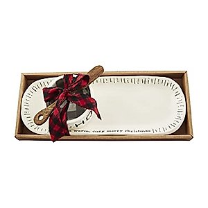 Mud Pie, White, Cozy Christmas Appetizer Set, tray 4 1/2" x 12"