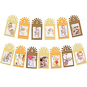 Gankbite Sunshine 12 Month Photo Banner Boho Neutral Rainbow 1st Birthday Decoration First Trip Around The Sun One Year Party Supplies