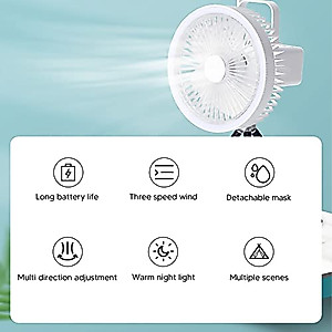 plplaaoo 4000mAh Tent Fan with 12 LED Lights,Camping Fan,Mute USB Rechargeable Battery Operated Desk Fan with Bracket,Hanging Hook,Remote Control,for Fishing, Camping,Office