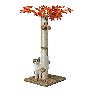 MECOOL Cat Scartching Post，30-inch Cute Scartching Posts for Indoor Cats and Kittens,Natural Sisal Rope and Hanging Ball Toy, Self-Grooming Brush,Beige