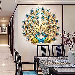 Wall Clock Peacock Wall Clock European Peacock Home Decor Wall Clock Living Room Mute Clock Watch Bedroom,Green