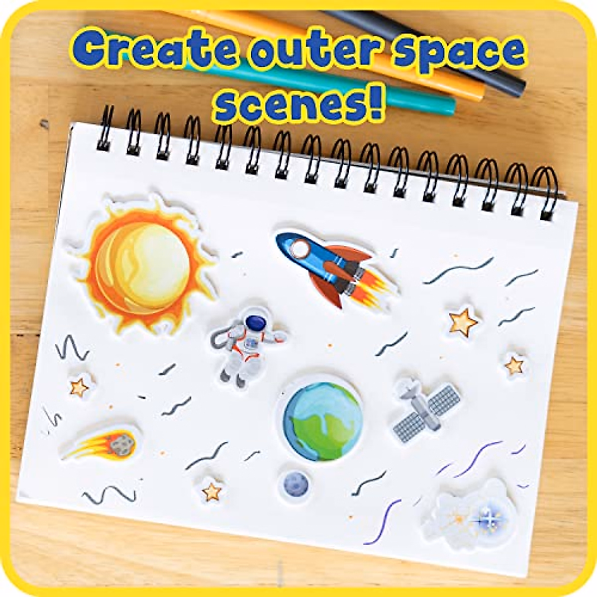 READY 2 LEARN Foam Stickers - Space - Pack of 152 - Self-Adhesive Stickers for Kids - 3D Puffy Planet Stickers for Laptops, Party Favors and Crafts