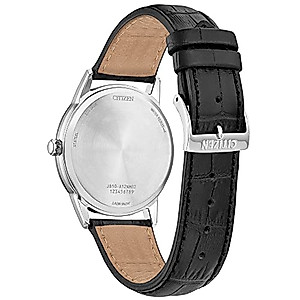 Citizen Men's Classic Eco-Drive Leather Strap Watch, 3-Hand Date, Luminous Hands and Markers, Black Strap/ Blue Dial